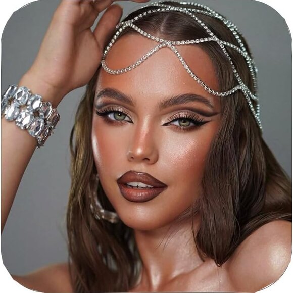 Accessories | Rhinestone Mesh Headpiece Cap Silver Roaring 2s Crystal ...